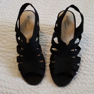 dexflex comfort | Shoes | Black Block Heels Caged Sandals Tegan | Poshmark